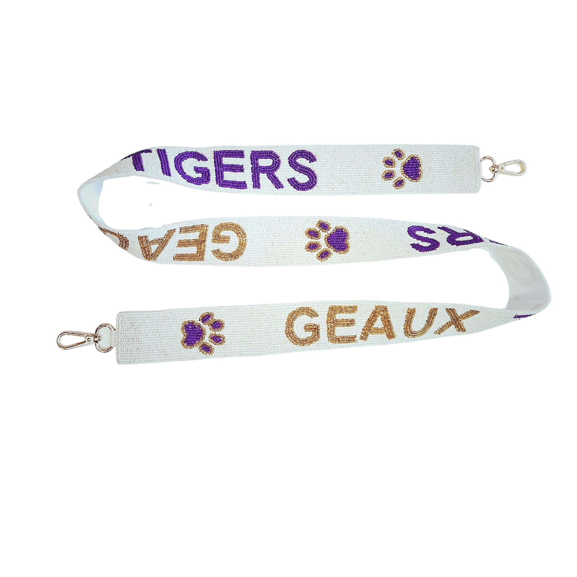 Lashicorn Beaded Purse Strap Purple & Yellow College Game Day Clear Handbag Replacement Strap Louisiana Stadium Football University 49 x1.75โ State University Gold Hardware Clips