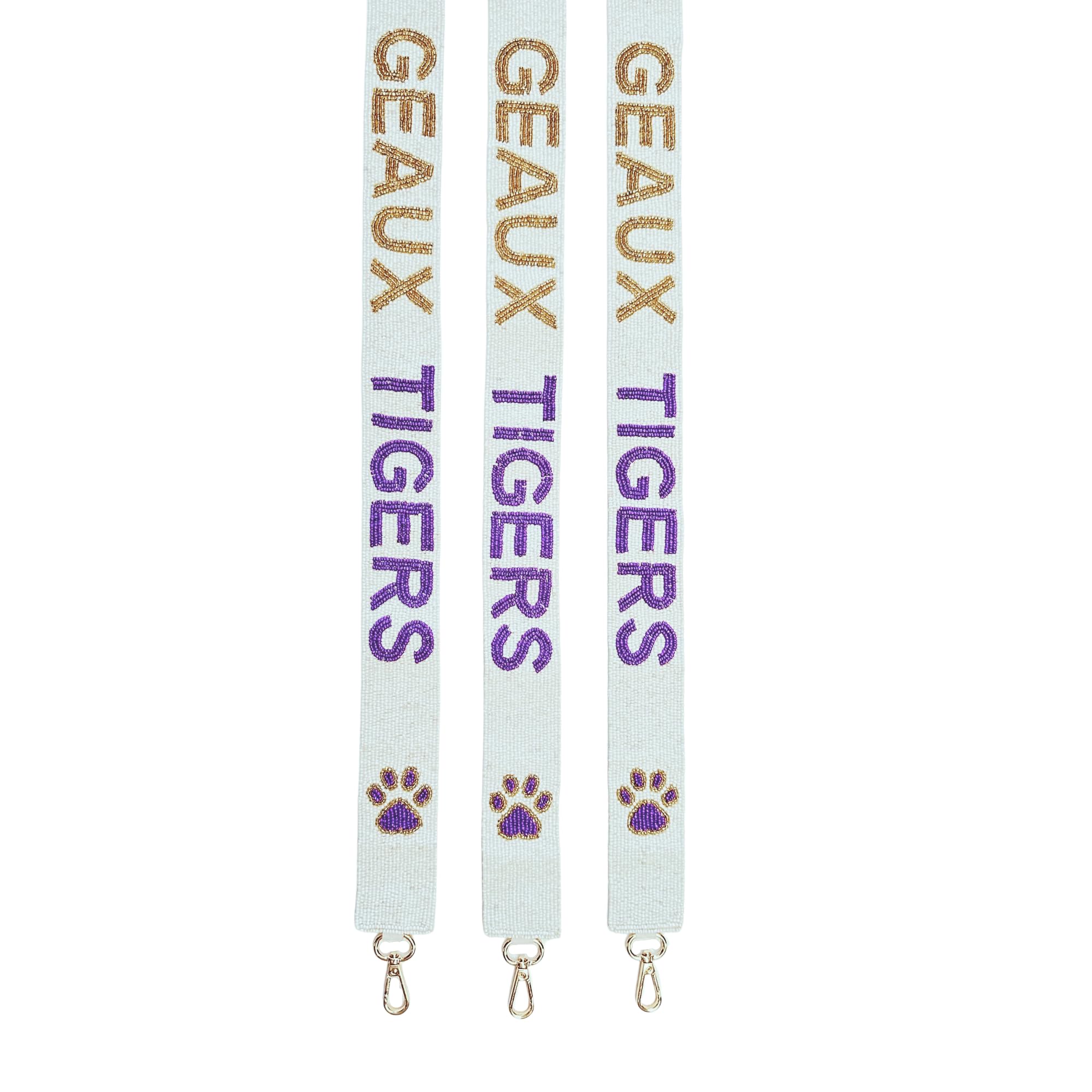 Lashicorn Beaded Purse Strap Purple & Yellow College Game Day Clear Handbag Replacement Strap Louisiana Stadium Football University 49 x1.75โ State University Gold Hardware Clips