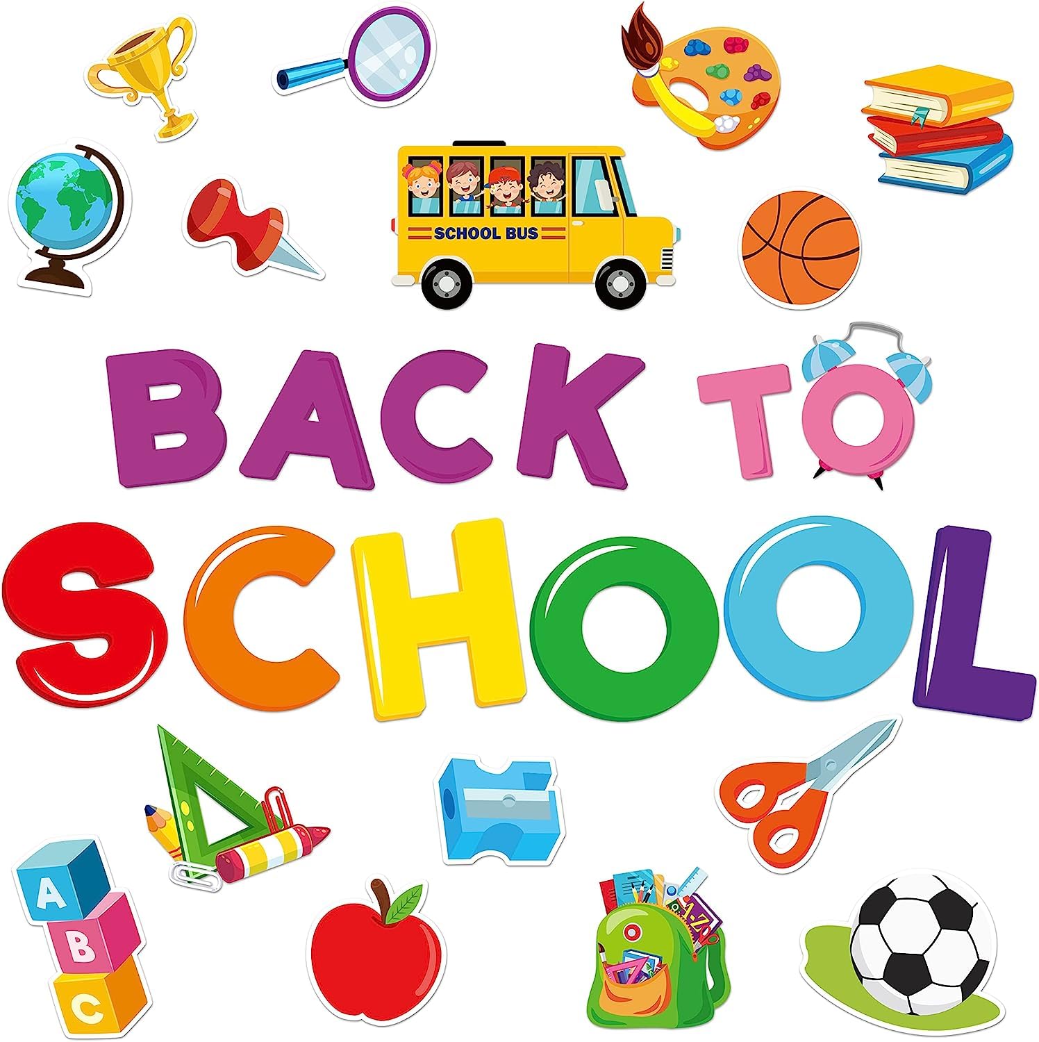 BeYumi 69Pcs Back to School Cutouts Bulletin Board Decoration Set DIY Cardstock Paper Cutouts First Day of School Teacher Supplies for Welcome School Theme Party Elementary Preschool Kindergarten