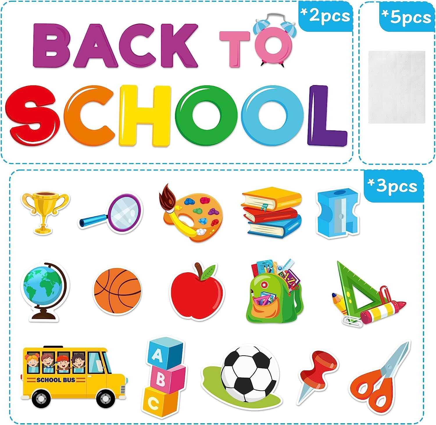 BeYumi 69Pcs Back to School Cutouts Bulletin Board Decoration Set DIY Cardstock Paper Cutouts First Day of School Teacher Supplies for Welcome School Theme Party Elementary Preschool Kindergarten