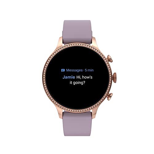 Fossil Unisex Gen 6 42mm Stainless Steel and Silicone Touchscreen Smart Watch,Fitness Tracker, Color: Rose Gold, Purple (Model: FTW6080V)
