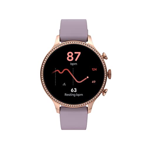 Fossil Unisex Gen 6 42mm Stainless Steel and Silicone Touchscreen Smart Watch,Fitness Tracker, Color: Rose Gold, Purple (Model: FTW6080V)