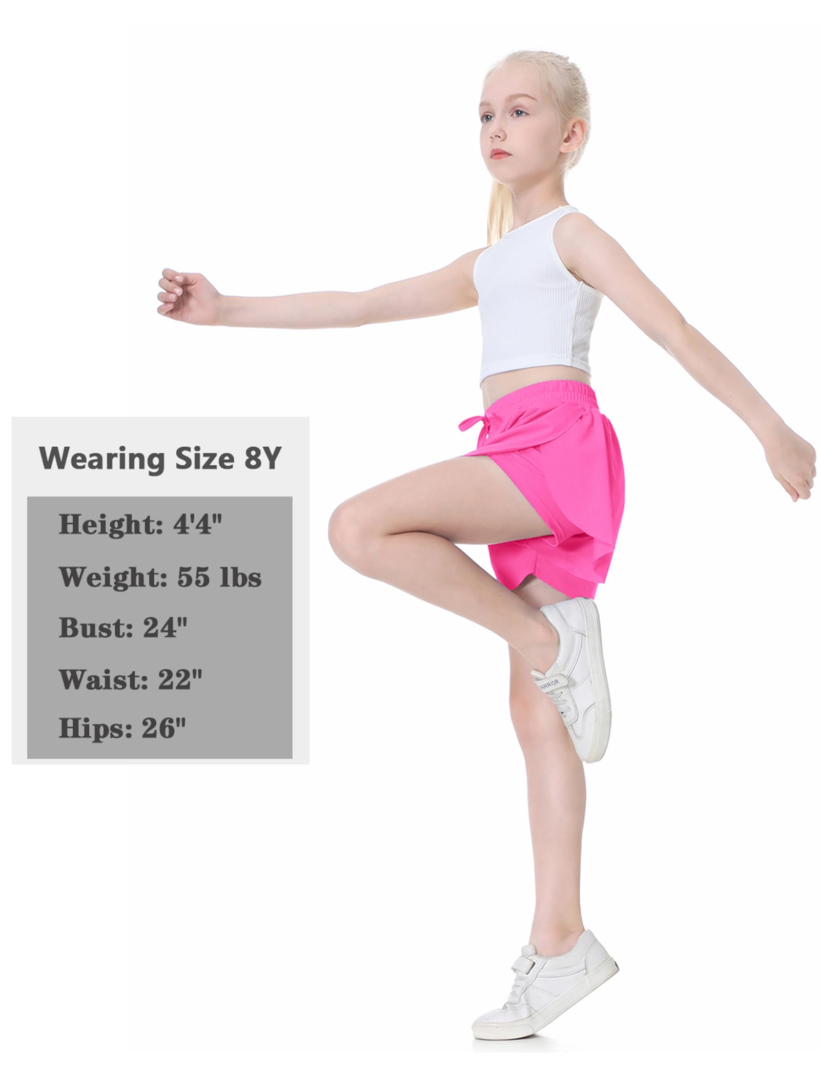 Girls Athletic Flowy Shorts with Inner Pockets Butterfly Running Active Workout Sports Elastic Waist Shorts for Kids Pink 10Y