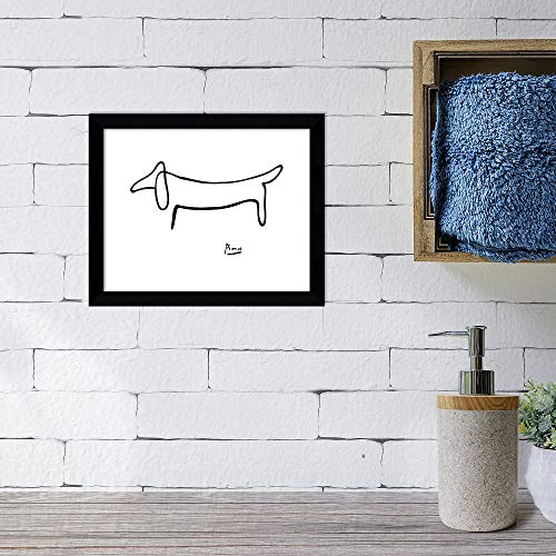 Amanti Art Wood Framed Wall Art Print Le Chien (The Dog) by Pablo Picasso (11 in. W x 9 in. H), Svelte Unique Black Frame - X-Small