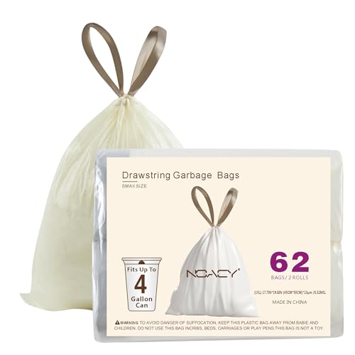 Noacy Small Trash Bags 4 Gallon Drawstring Apply to Kitchen Bathroom Bedroom Trash Can Mini White Garbage Bags, 62 Count