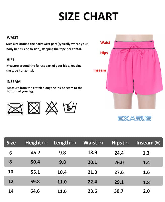 Girls Athletic Flowy Shorts with Inner Pockets Butterfly Running Active Workout Sports Elastic Waist Shorts for Kids Pink 10Y