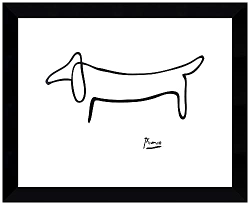 Amanti Art Wood Framed Wall Art Print Le Chien (The Dog) by Pablo Picasso (11 in. W x 9 in. H), Svelte Unique Black Frame - X-Small