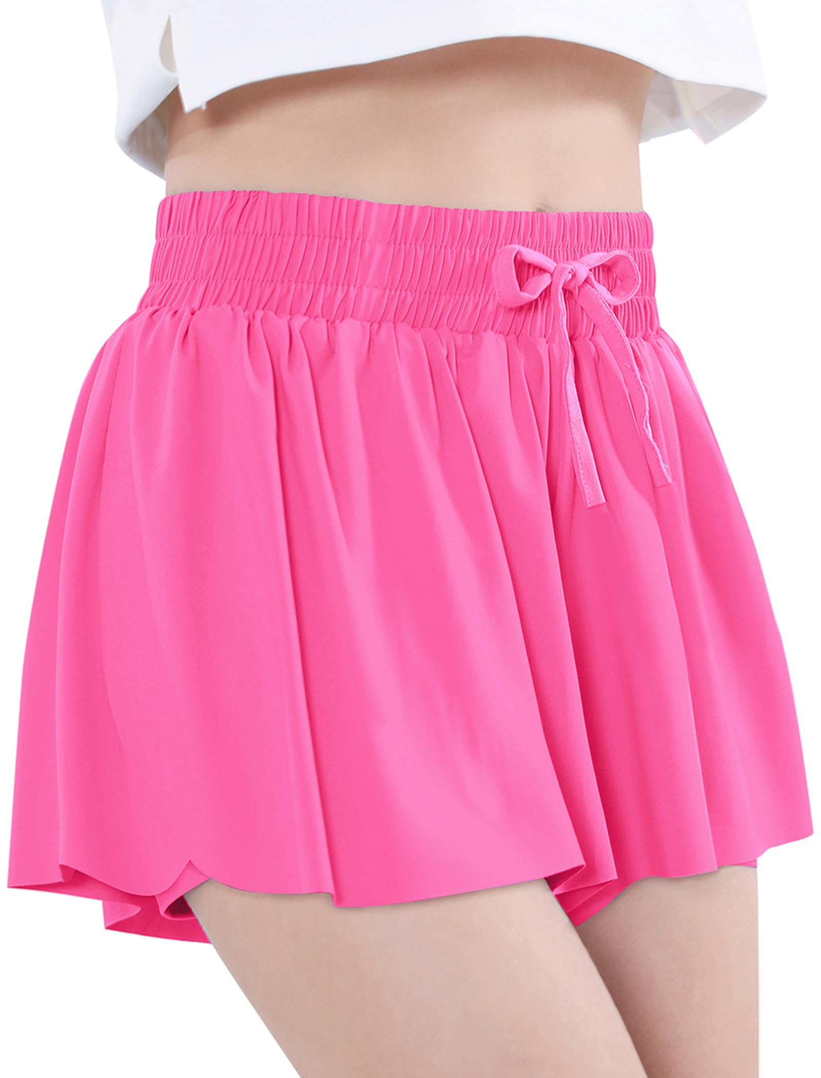 Girls Athletic Flowy Shorts with Inner Pockets Butterfly Running Active Workout Sports Elastic Waist Shorts for Kids Pink 10Y