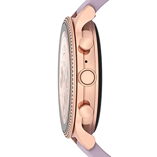 Fossil Unisex Gen 6 42mm Stainless Steel and Silicone Touchscreen Smart Watch,Fitness Tracker, Color: Rose Gold, Purple (Model: FTW6080V)