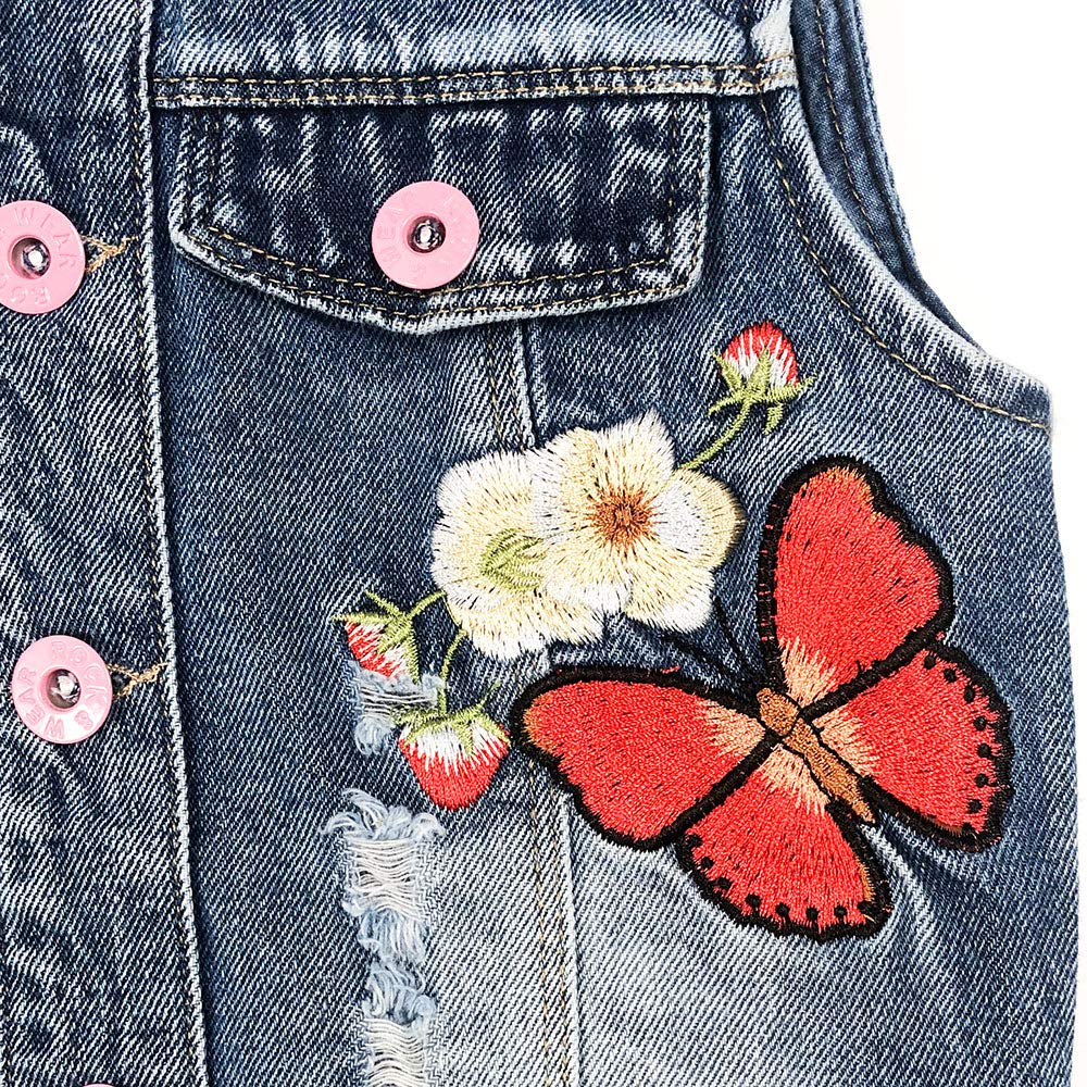 Peacolate Little Big Girl Distressed Sleeveless Jacket Embroidered Sequins Butterfly Denim Vest (Butterfly,6-7Years)