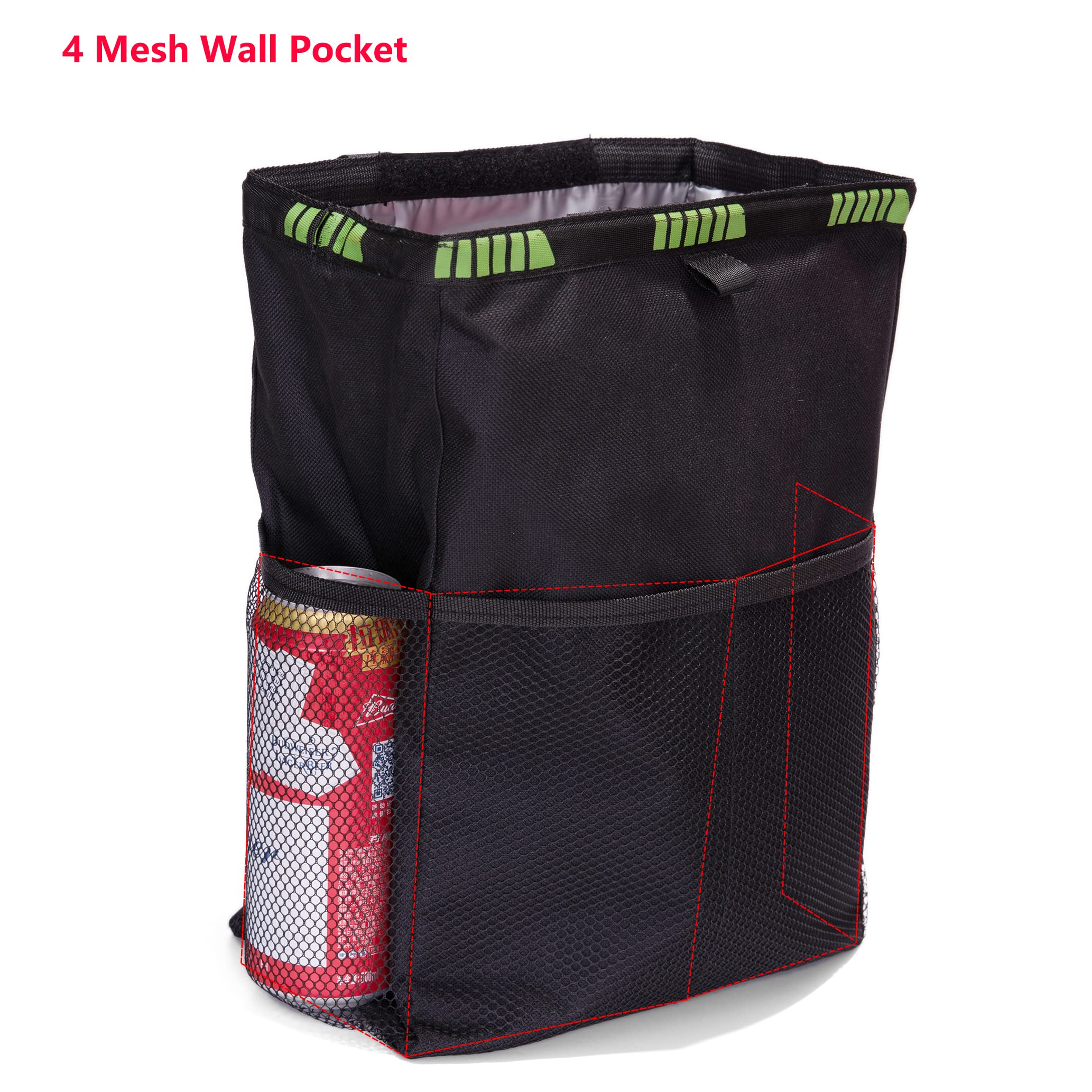 Ginsco 3.5 Gallons Large Capacity Hanging Car Trash Bag, Reusable Car Trash Can, Leakproof Car Garbage Bag, Foldable Waterproof Car Organizer Cooler with 4 Pockets for Camping Traveling