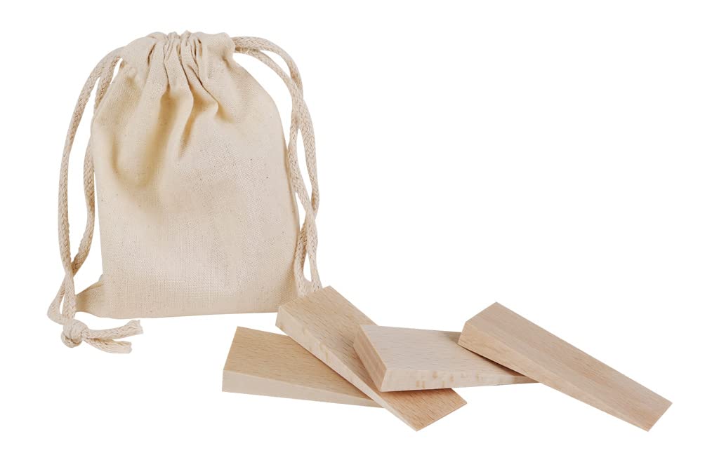 Redecker Table Wedge-to-Go, Set of 4 Untreated Beechwood Shim Wedges in a Cotton Pouch, Made in Germany