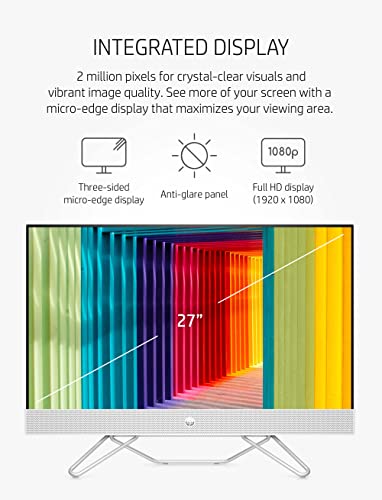 P 27โ All-in-One Desktop, AMD Ryzen 3 5300U, 8 GB RAM, 256 GB SSD, Full HD IPS Micro-Edge Display, Windows 11 Home, 4 USB Ports, Pop-up Privacy Camera, Dual Mics, Keyboard and Mouse (27-cb0030, 2021)