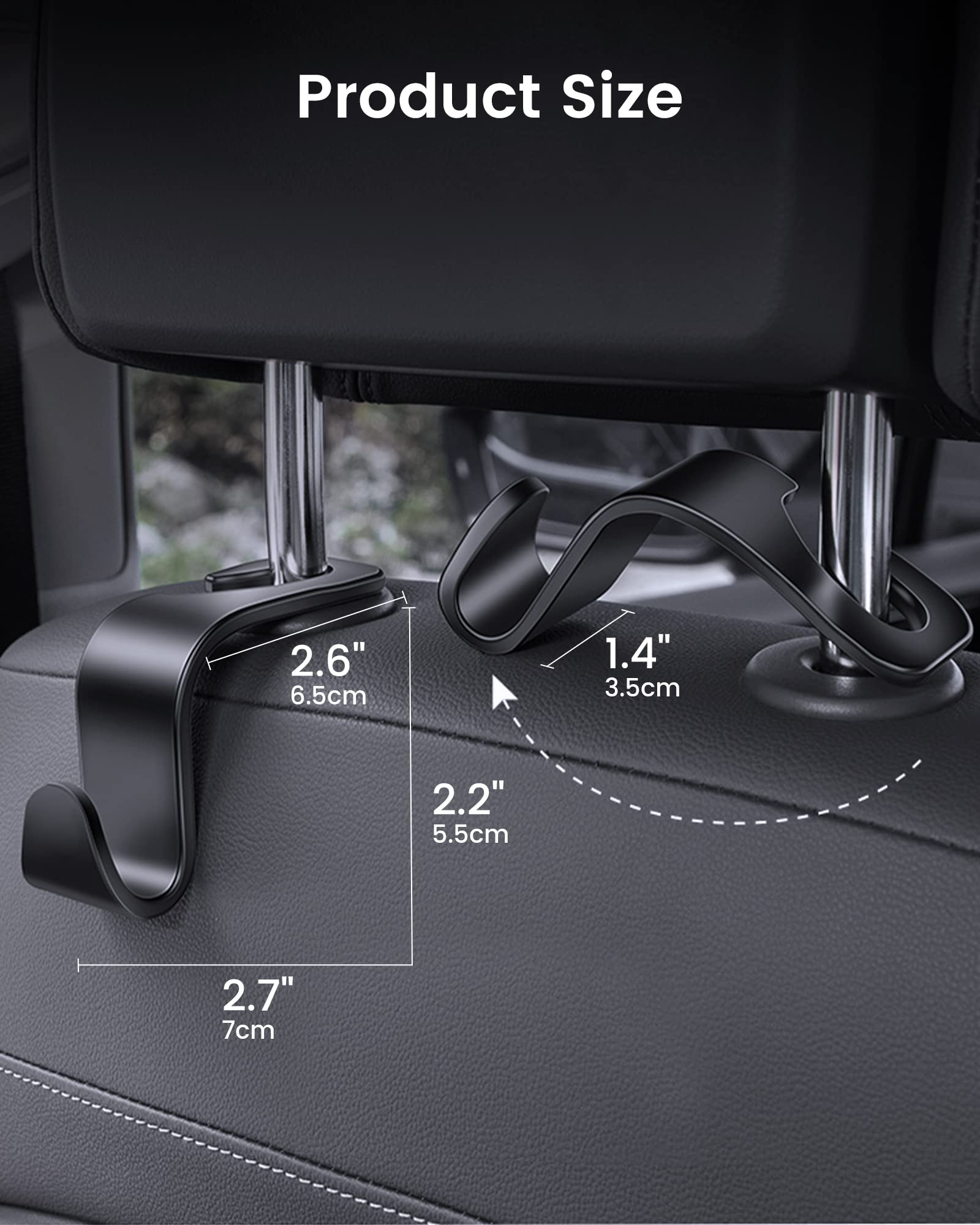 Ouzorp 4 Pack Car Seat Headrest Hooks, Hook Hanger Storage Organizer for Purse Coats Umbrellas Grocery Bags Handbag, Car Interior Accessories