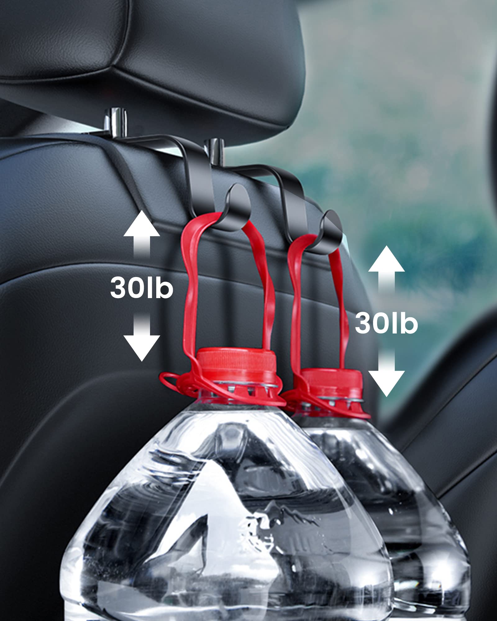 Ouzorp 4 Pack Car Seat Headrest Hooks, Hook Hanger Storage Organizer for Purse Coats Umbrellas Grocery Bags Handbag, Car Interior Accessories