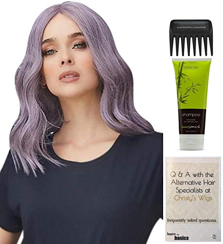 Bundle - 4 Items: Velvet Wavez Wig by Rene Paris, Christy's Wigs Q & A Booklet, BeautiMark Synthetic Shampoo & Wide Tooth Comb - Color: Polar Sky