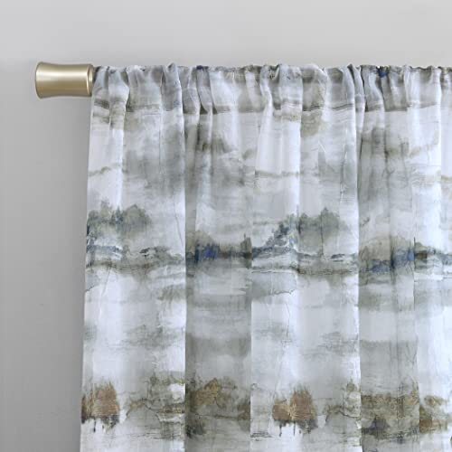 No. 918 Picasso Crushed Sheer Voile Rod Pocket Curtain Panel, 51" x 63", Grey