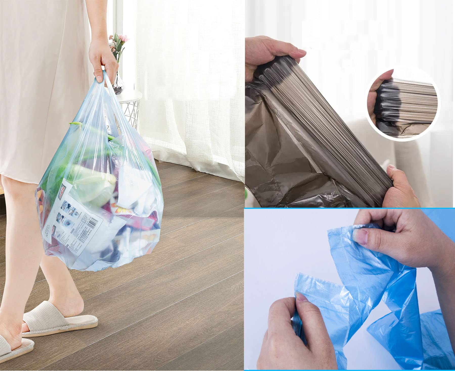 4 GALLON Bathroom Trash Bags, 4 Rolls/100 Counts Small HANDLES Garbage Bags for Office, Bathroom Wastebasket Waste Bin Colorful Portable Rubbish Bags (100)
