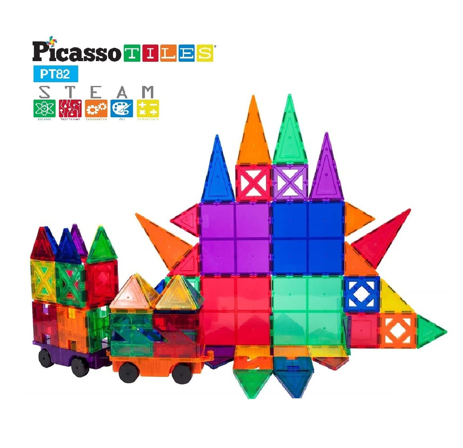 PicassoTilesĀ® PT82 Creativity Set Magnet Building Tiles Clear Color Magnetic 3D Building Block - Creativity Beyond Imagination! Educational, Inspirational, Conventional, Recreational