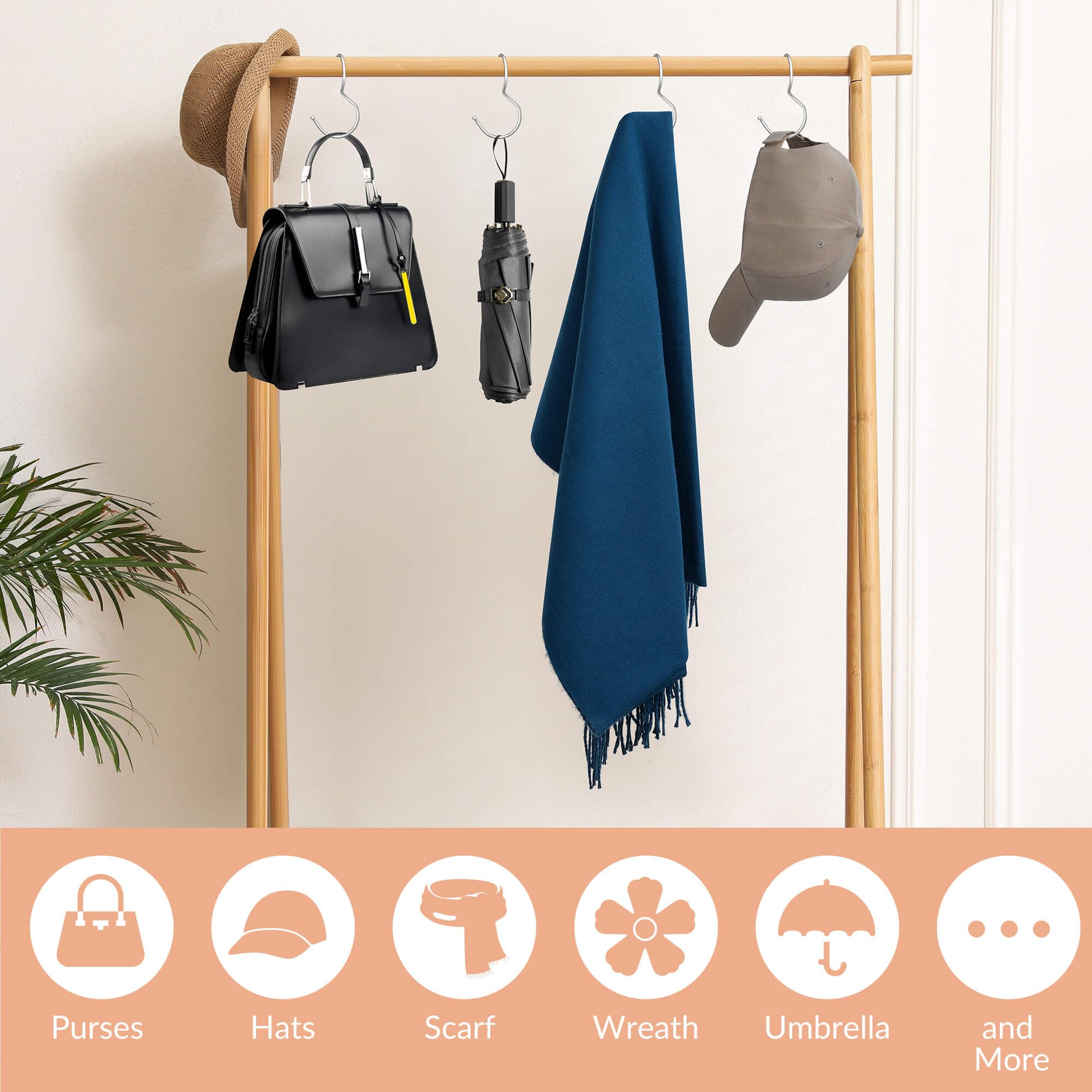 ZEDODIER 14 Pack Purse Hooks for Closet, Backpack Hanger Bag Holder, Closet Accessories Organizer S Hook for Hanging Purses, Handbags, Bags, Belts, Scarves, Hats, Clothes, and Plant, Silver