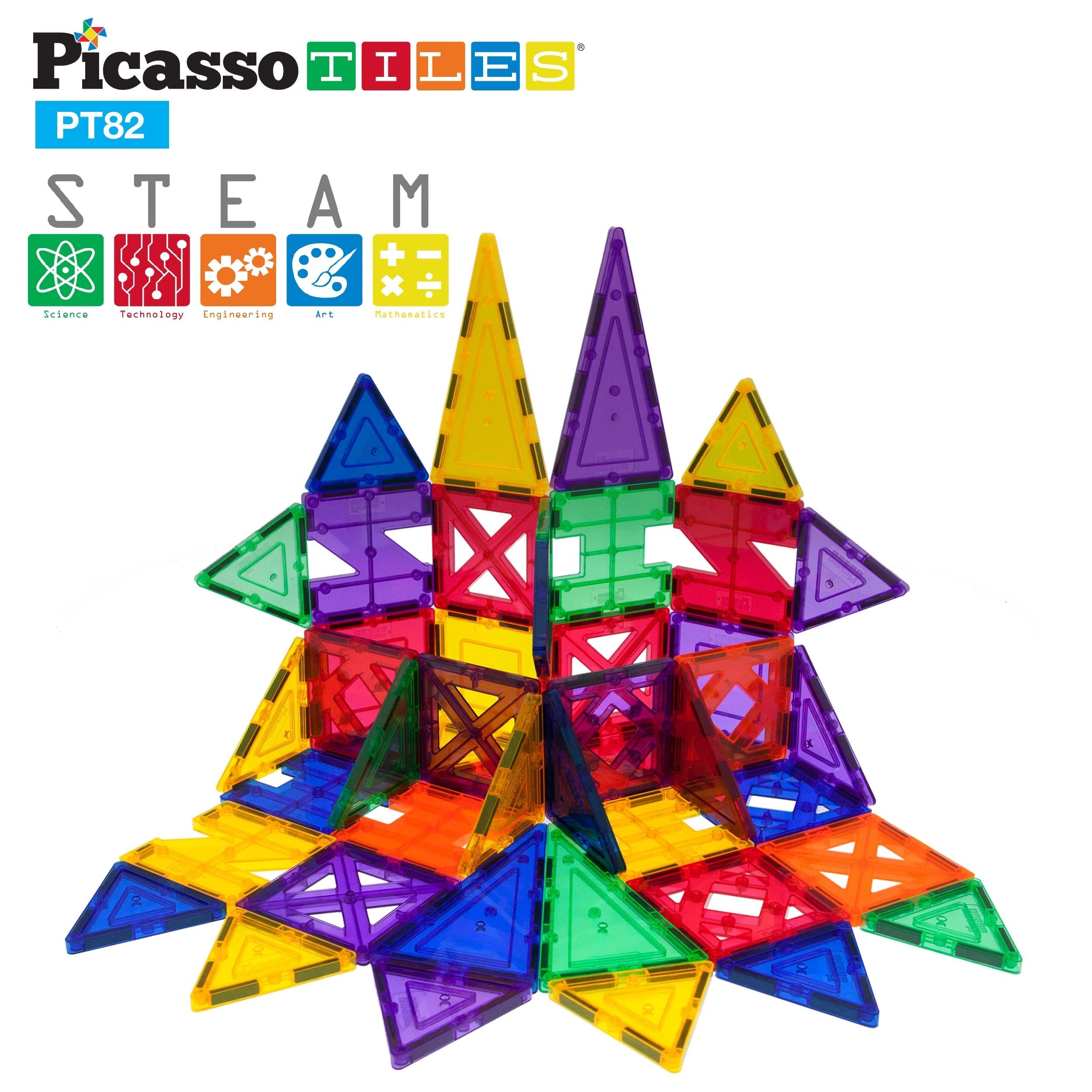 PicassoTilesĀ® PT82 Creativity Set Magnet Building Tiles Clear Color Magnetic 3D Building Block - Creativity Beyond Imagination! Educational, Inspirational, Conventional, Recreational