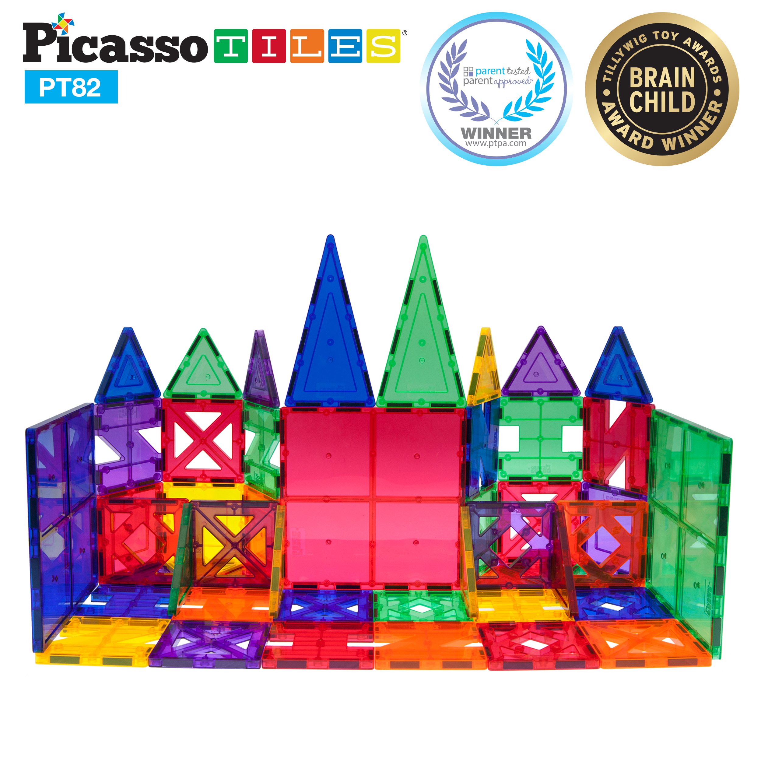 PicassoTilesĀ® PT82 Creativity Set Magnet Building Tiles Clear Color Magnetic 3D Building Block - Creativity Beyond Imagination! Educational, Inspirational, Conventional, Recreational