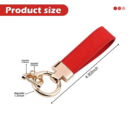 GKmow 1 PC Car Key Fob, Leather Suede Horseshoe Pendant, Unisex Car Key Fob Holder Decoration (Red & Gold)