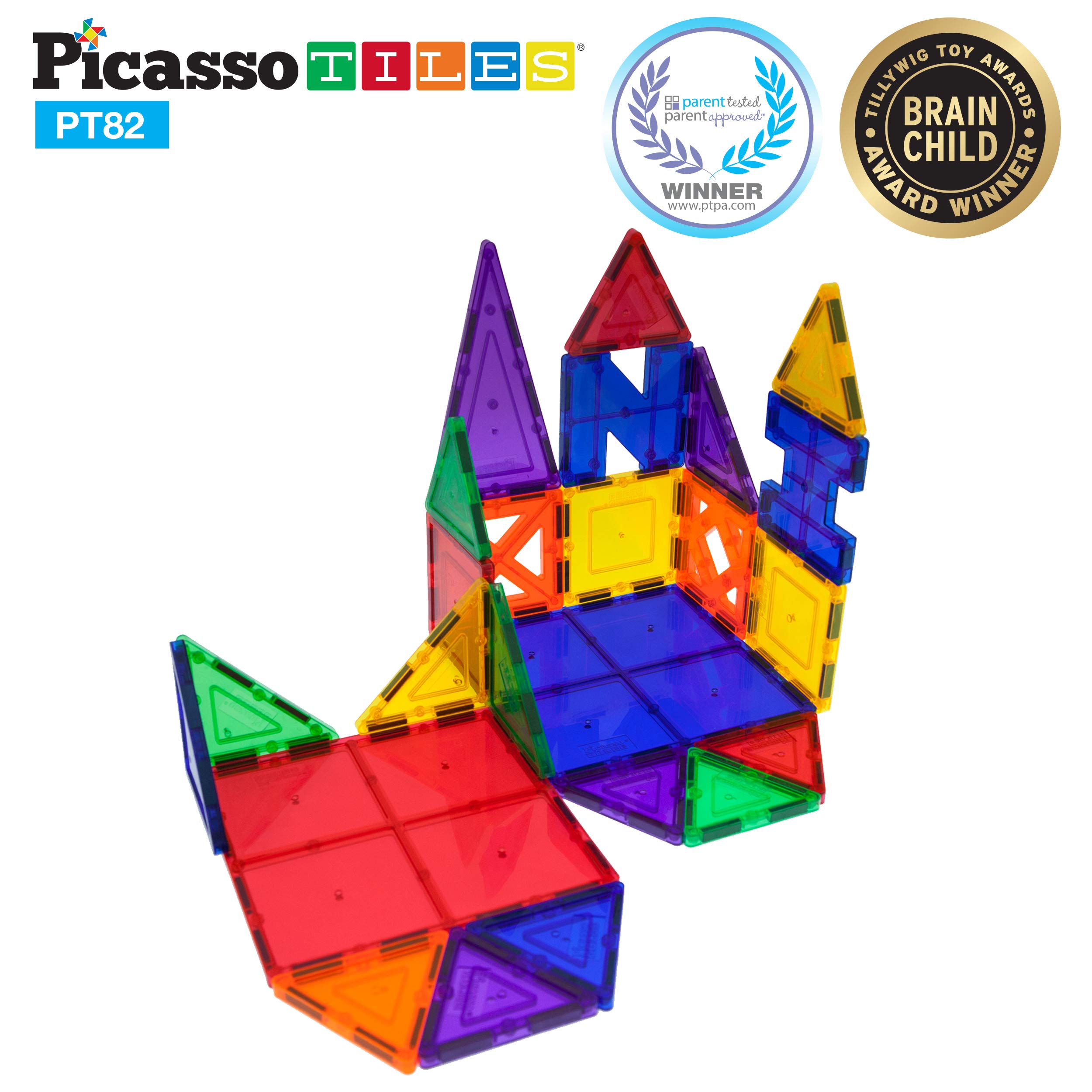 PicassoTilesĀ® PT82 Creativity Set Magnet Building Tiles Clear Color Magnetic 3D Building Block - Creativity Beyond Imagination! Educational, Inspirational, Conventional, Recreational