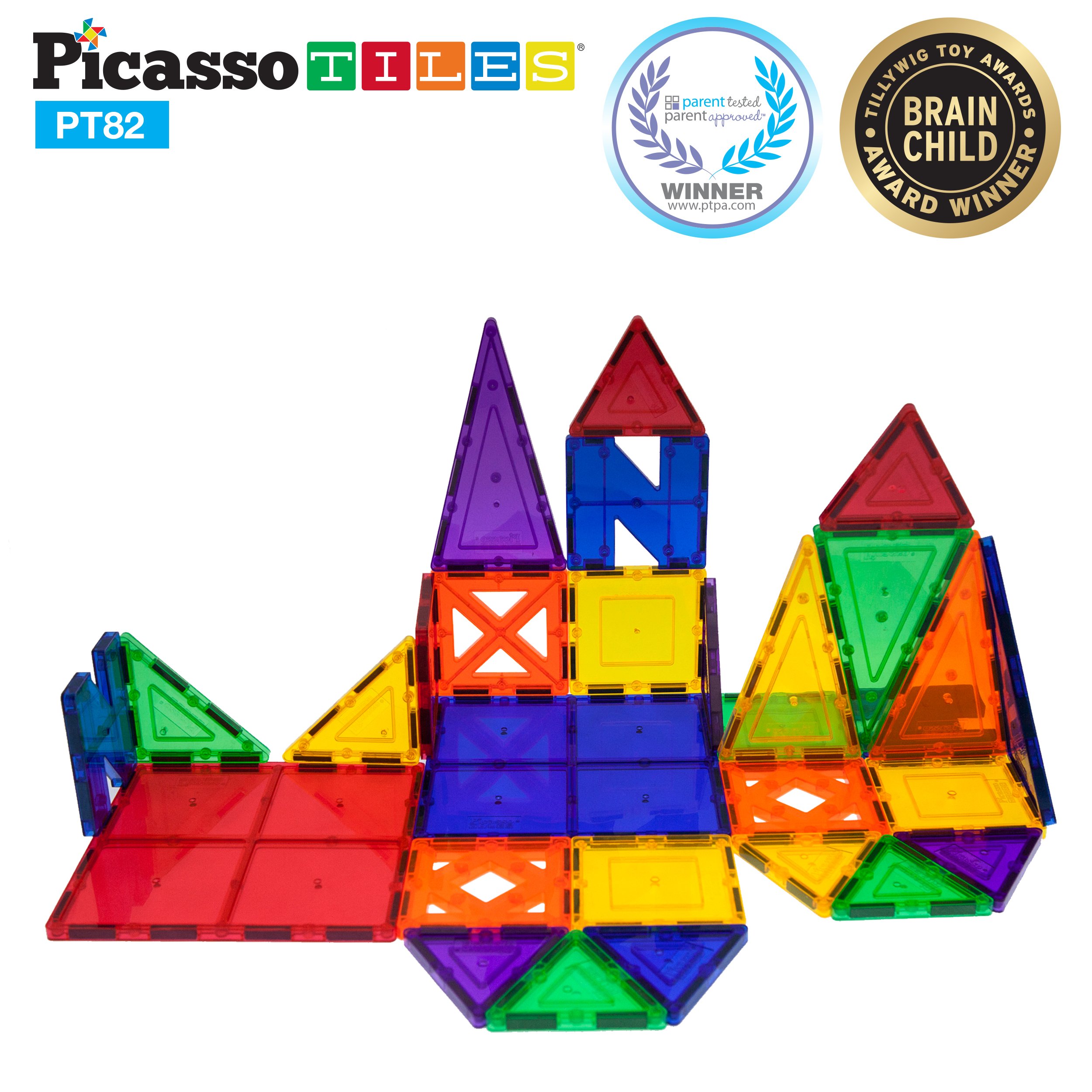 PicassoTilesĀ® PT82 Creativity Set Magnet Building Tiles Clear Color Magnetic 3D Building Block - Creativity Beyond Imagination! Educational, Inspirational, Conventional, Recreational
