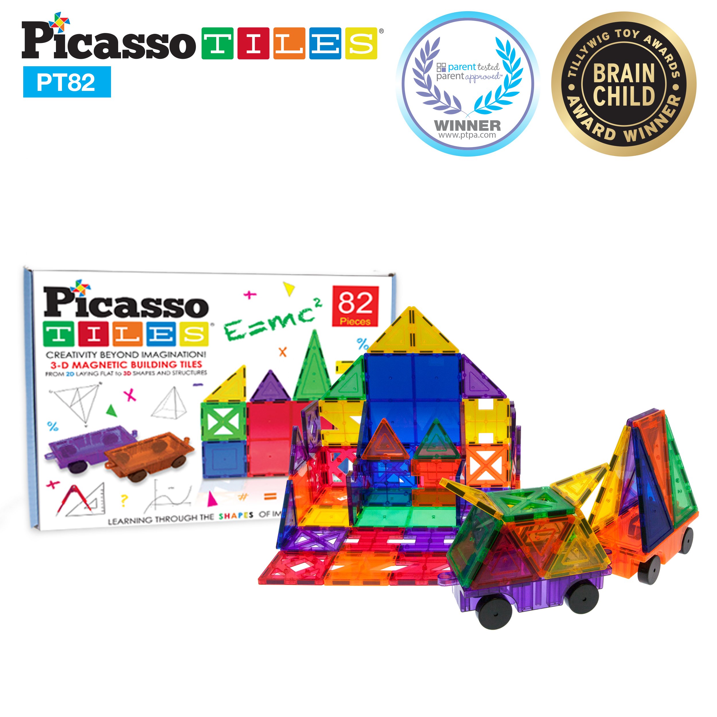 PicassoTilesĀ® PT82 Creativity Set Magnet Building Tiles Clear Color Magnetic 3D Building Block - Creativity Beyond Imagination! Educational, Inspirational, Conventional, Recreational