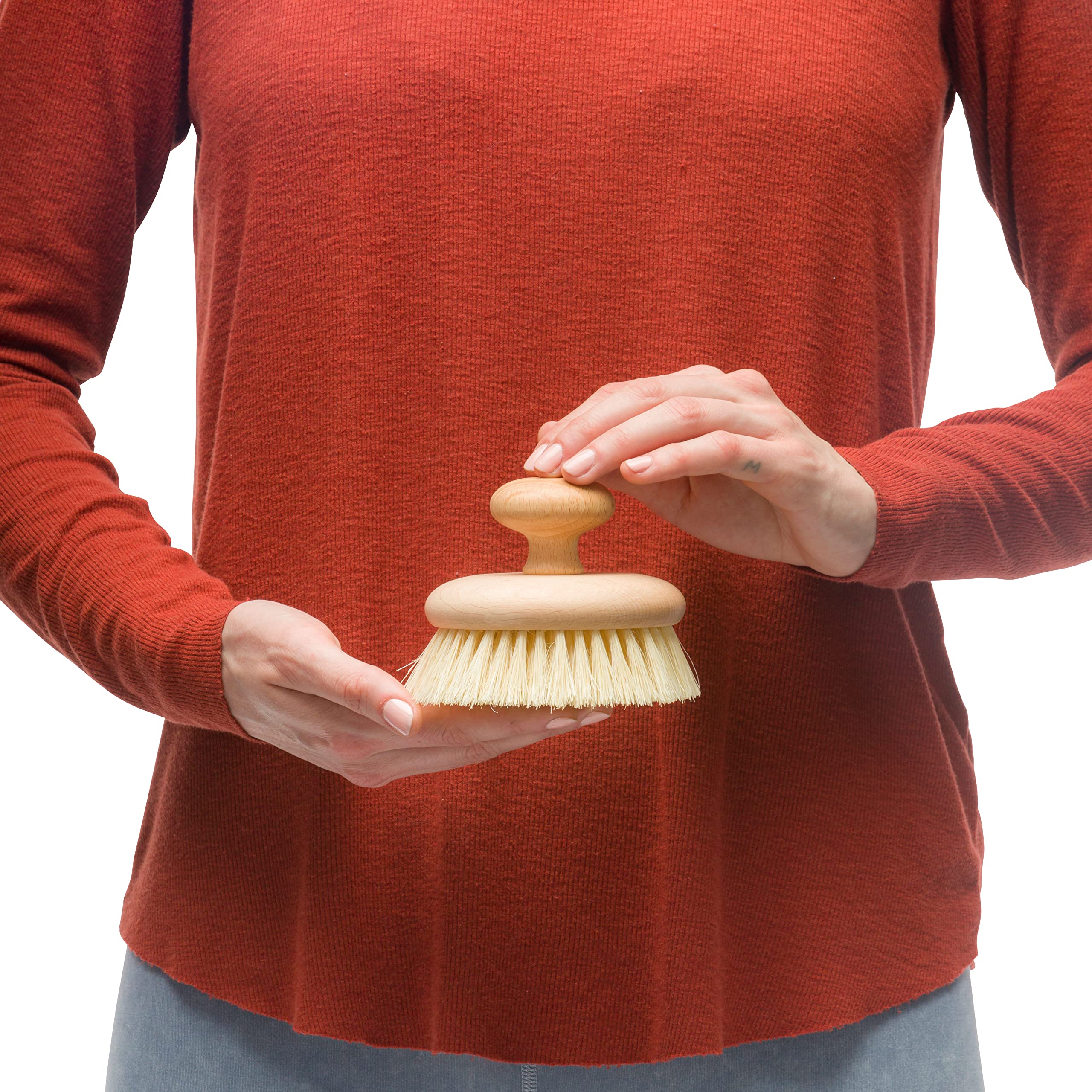 Redecker Natural Tampico Fiber Massage Brush with Oiled Beechwood Knob, 4-Inch Diameter, Made in Germany