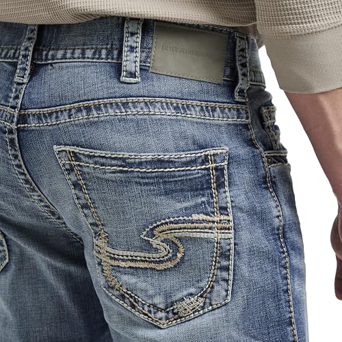 Silver Jeans Co. Men's Zac Relaxed Fit Straight Leg Jeans, Light Indigo, 34W x 34L