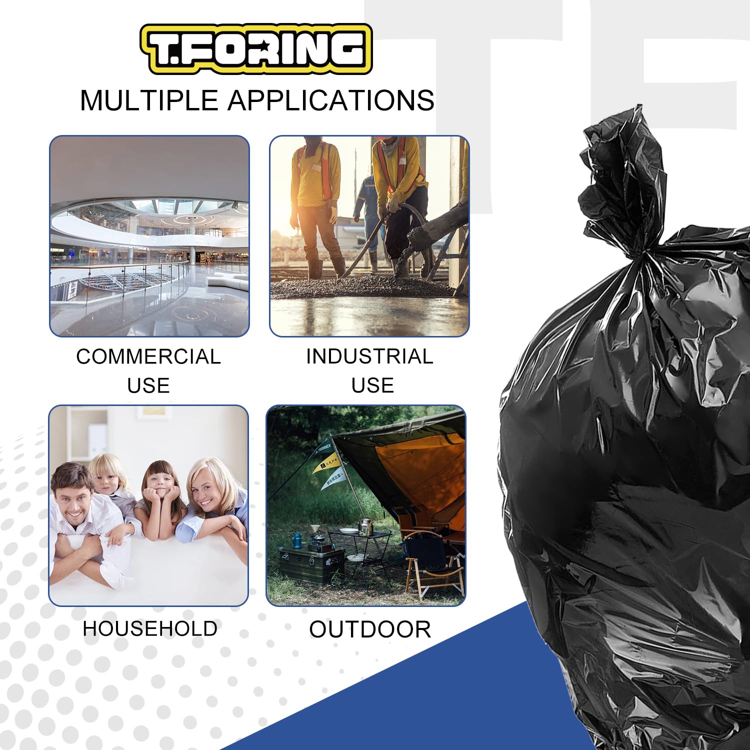 Large Contractor Trash Bags 40-45 Gallon - 100 Count Heavy Duty Black Garbage Bags Unscented Thick Commercial Trash Can Liners for Construction Industrial Yard Outdoor Lawn and Leaf