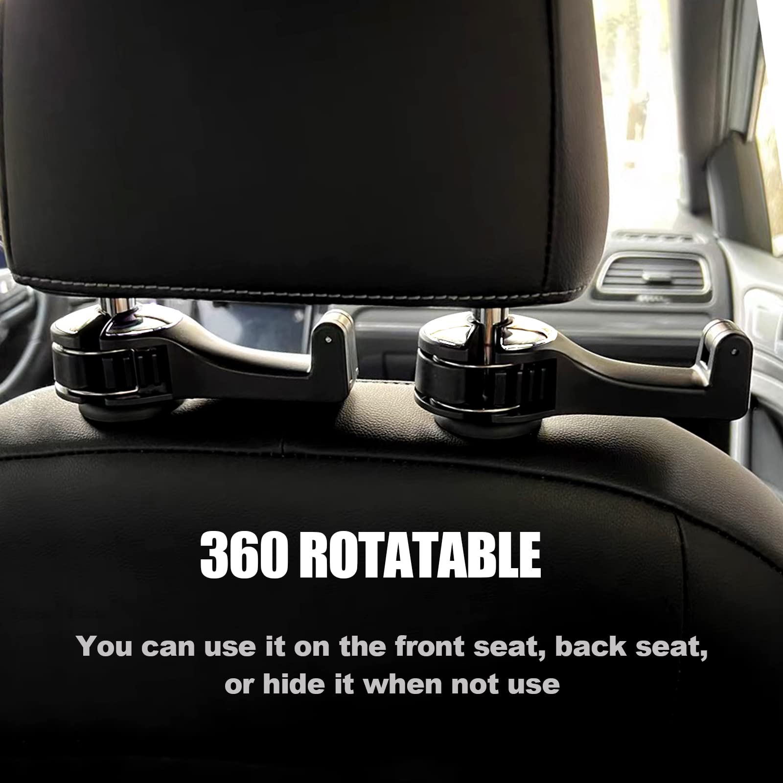 2pcs Car Headrest Hidden Hook 2 in 3 Car Seat Hooks, Universal Car Headrest Storage Organizer Hanger Hook, General Purpose - Car Storage Box, Falling Resistance-Silver