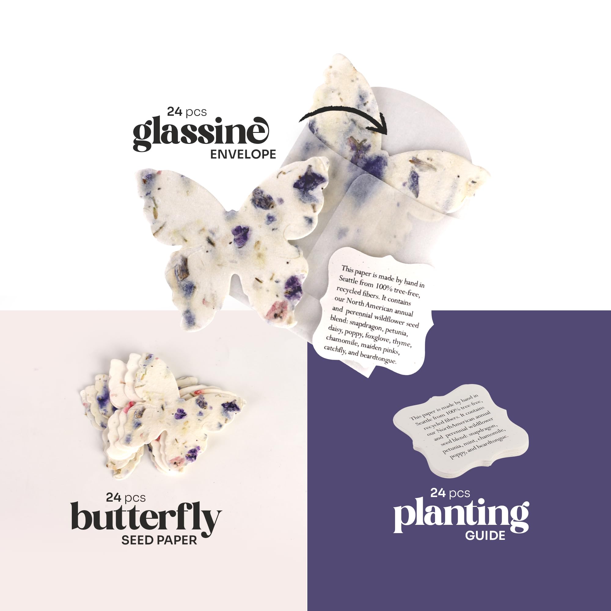 Seed Bloom Set of 24 Purple Butterfly β Plantable Seed Paper for Bridal Shower Weddings, and Gifts
