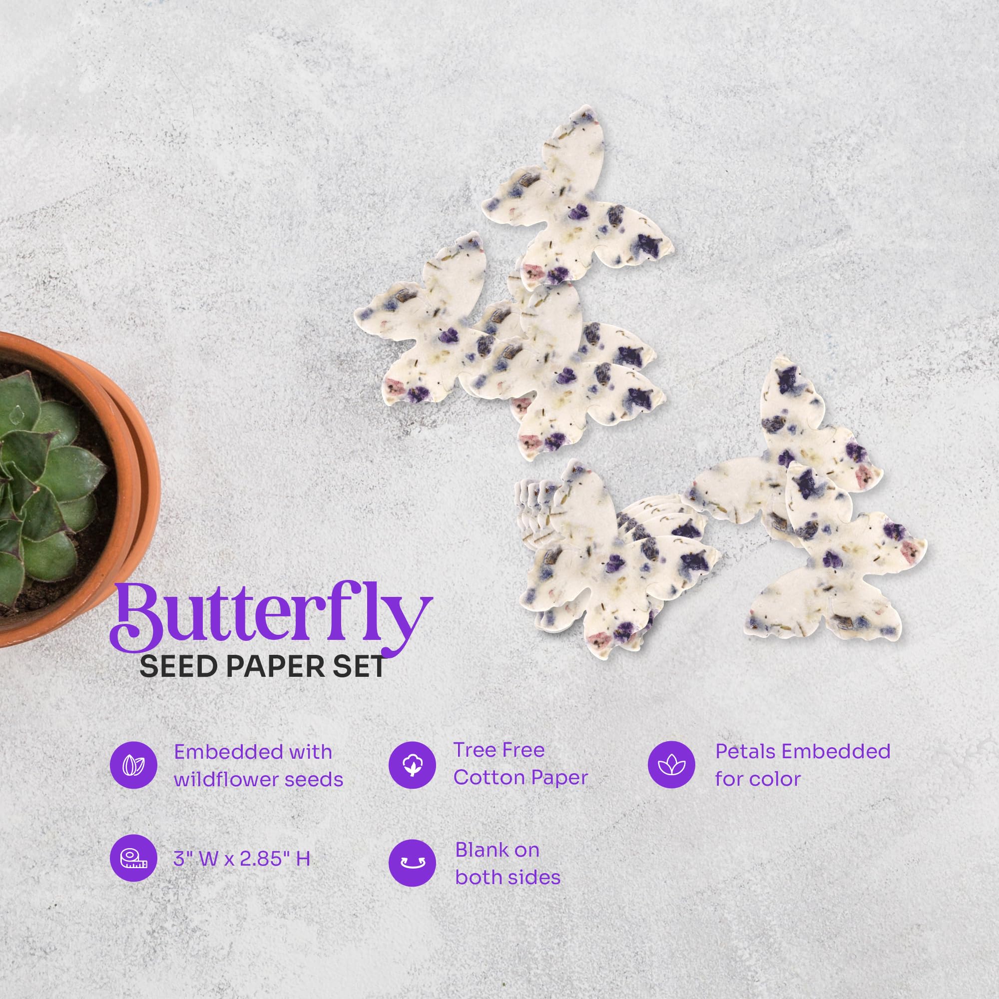 Seed Bloom Set of 24 Purple Butterfly β Plantable Seed Paper for Bridal Shower Weddings, and Gifts