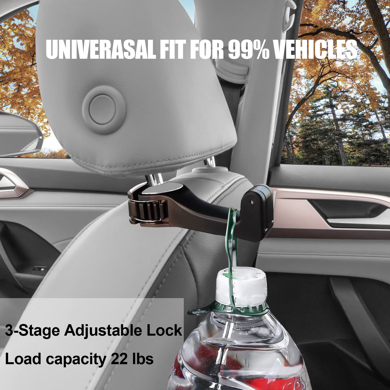 2pcs Car Headrest Hidden Hook 2 in 3 Car Seat Hooks, Universal Car Headrest Storage Organizer Hanger Hook, General Purpose - Car Storage Box, Falling Resistance-Silver