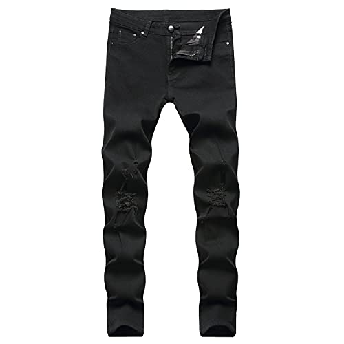LONGBIDA Men's Slim Fit Ripped Stretch Skinny Jeans for Men, Distressed Tapered Leg Fashion Pants, Black, 42