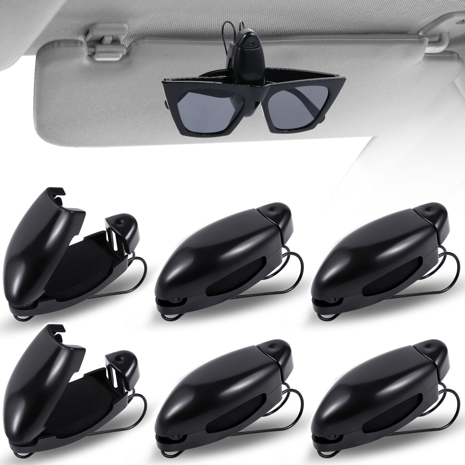 Tallew 6 Pcs Car Glasses Holders Sunglasses Holder Clip Glasses Sun Visor Clip Eyeglasses Mount for Sunglasses Car Supplies (Black)
