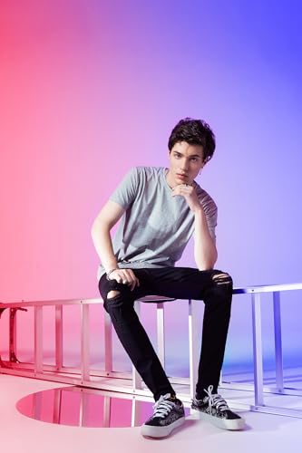 LONGBIDA Men's Slim Fit Ripped Stretch Skinny Jeans for Men, Distressed Tapered Leg Fashion Pants, Black, 42