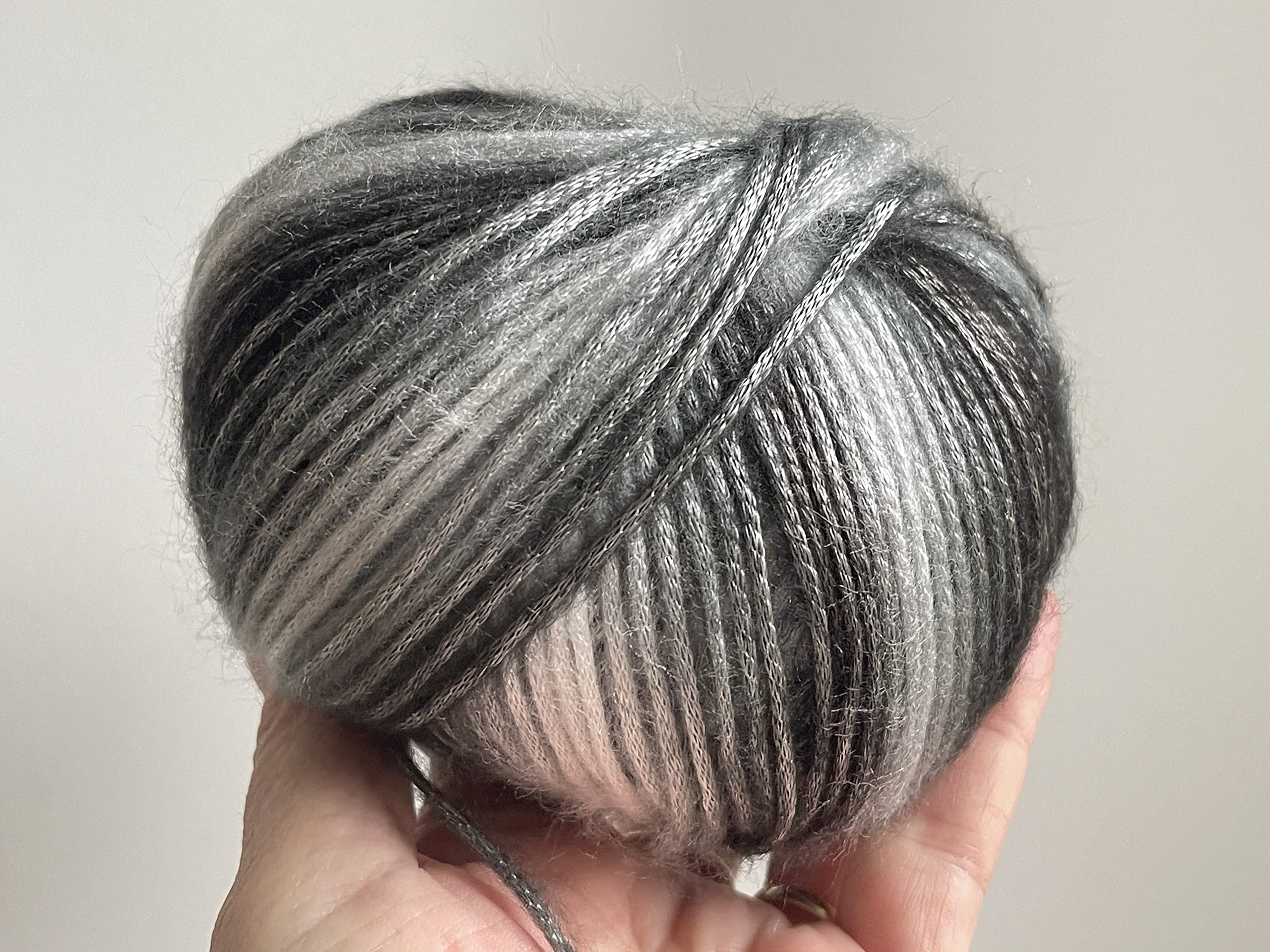 Black, Grey, White Picasso Fuzzy with Subtle Sheen Yarn, Polyester, Acrylic Blend 50 gram 125 Yards