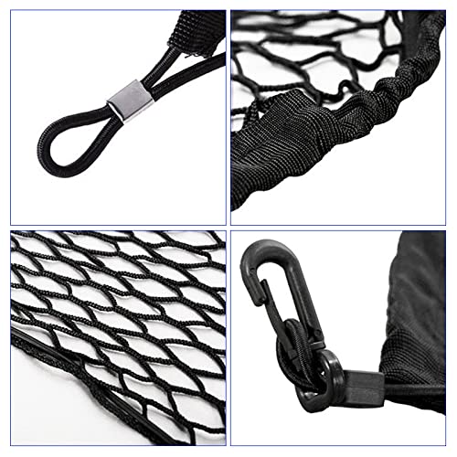 neynavy 1 Pack Car Adjustable Heavy Duty Cargo Net, 43.3" x 15.7" Double-Layer Standing Net, Stretchable Storage Mesh with Hooks, Item Storage Bag, Universal Vehicle Interior (Black)