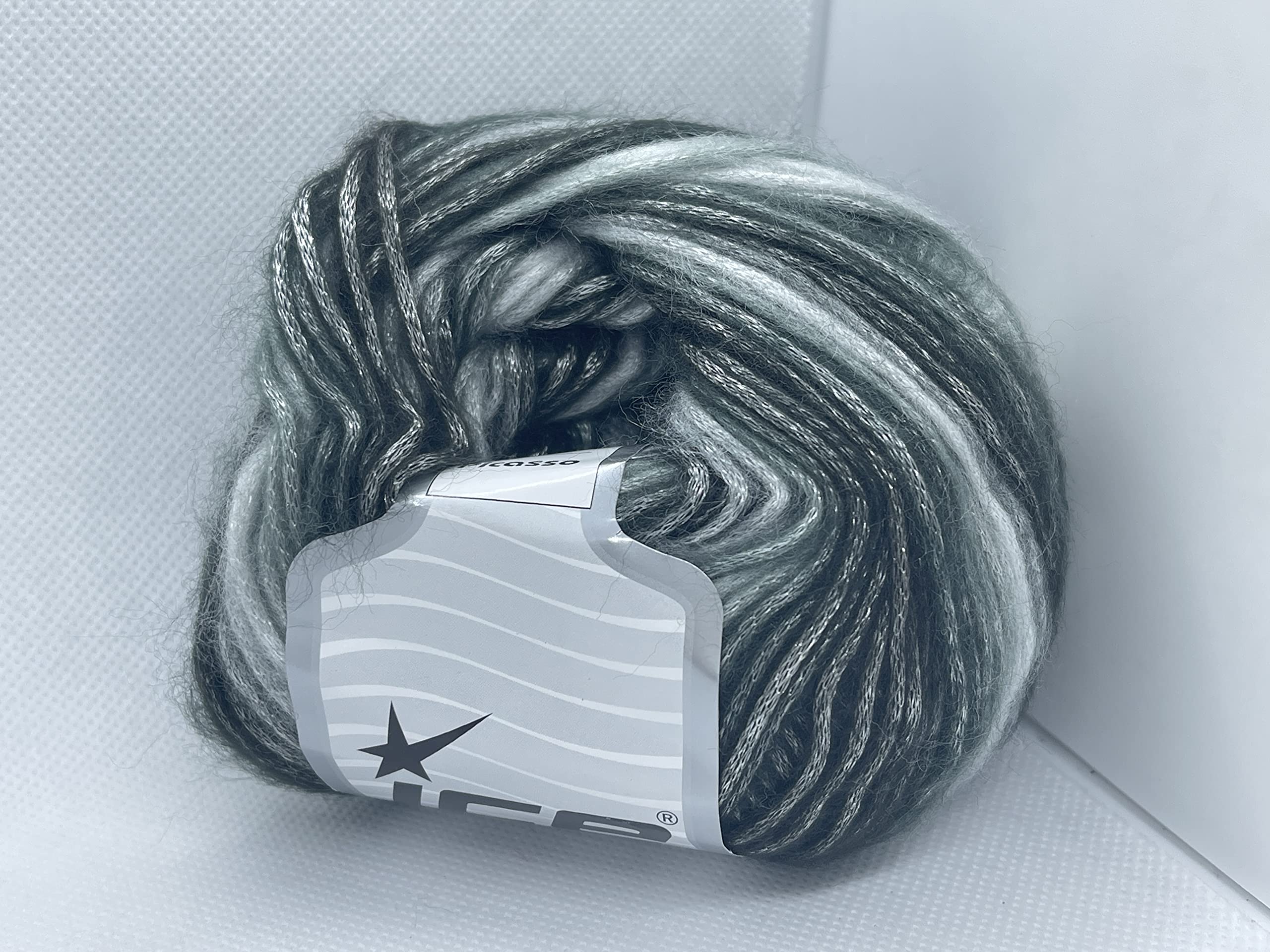 Black, Grey, White Picasso Fuzzy with Subtle Sheen Yarn, Polyester, Acrylic Blend 50 gram 125 Yards