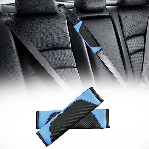 Smeyta Seat Belt Covers 2PC,Seat Belt Pads Leather Seat Belt Covers,Carbon Fiber Safety Seatbelt Shoulder Strap Covers Compatible with Cars(Carbon Blue,2PC)