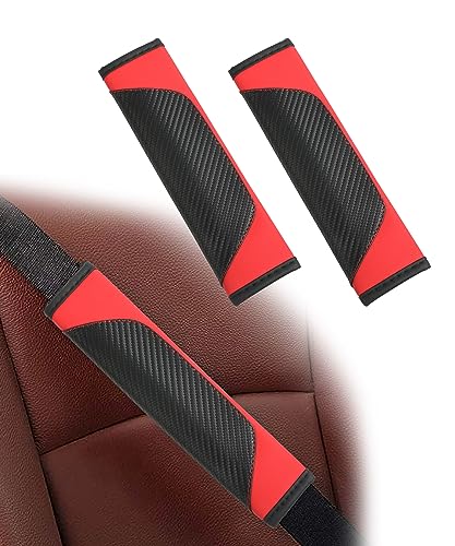 RACOONA Seat Belt Cover Pad,Seatbelt Covers,Car Accessories Car Seat Belt Cover,Carbon Fiber Seat Belt Shoulder Pad,Seatbelt Cushion Seatbelt Shoulder Strap Covers for Cars,Trucks(Black&Red)