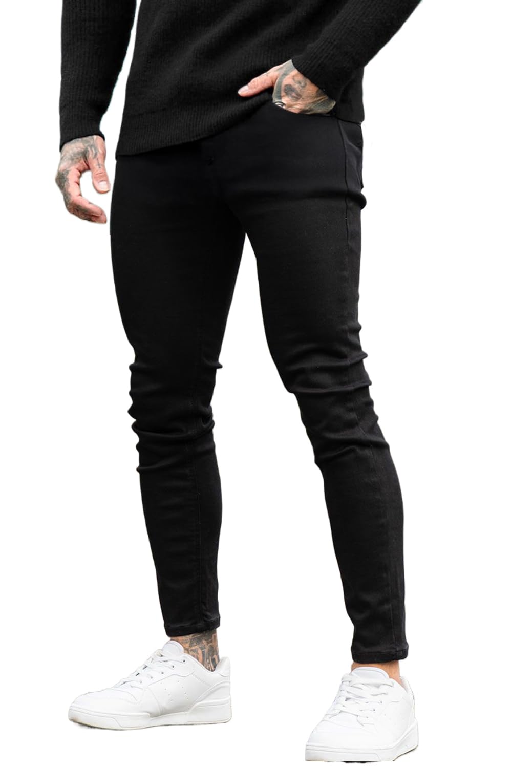 GINGTTO Men's Skinny Stretch Jeans Slim Fit (34, Black)
