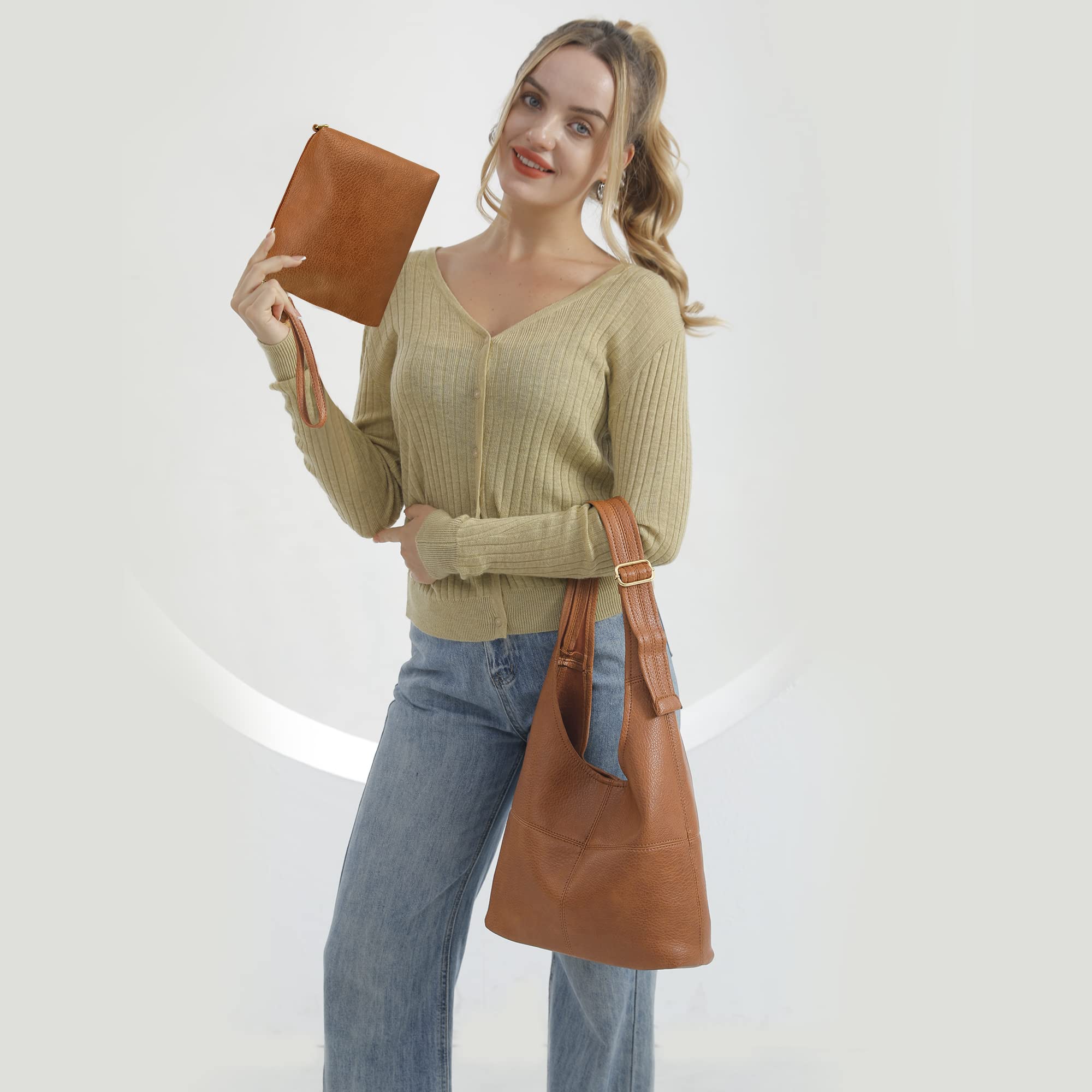 Montana West Hobo Bags for Women Ultra Soft Foldable Shoulder Bag Purse with Coin Purse,MWC2-122BR