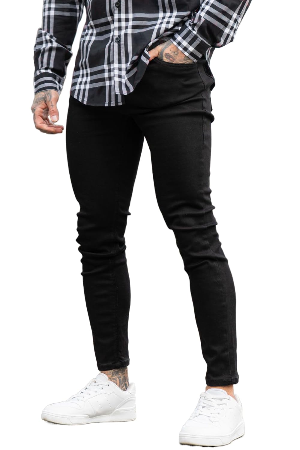 GINGTTO Men's Skinny Stretch Jeans Slim Fit (34, Black)