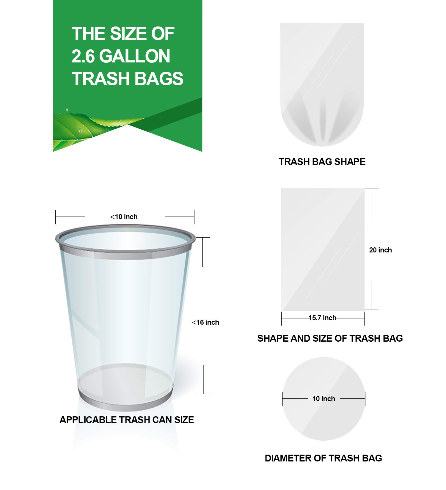 Small Clear Trash Bags FORID 2.6 Gallon Garbage Bags Wastebasket Bin Liners 110 Count Plastic Trash Bags for Bathroom Bedroom Office Garbage Can 10 Liters - Durable & Thick Trash Bag