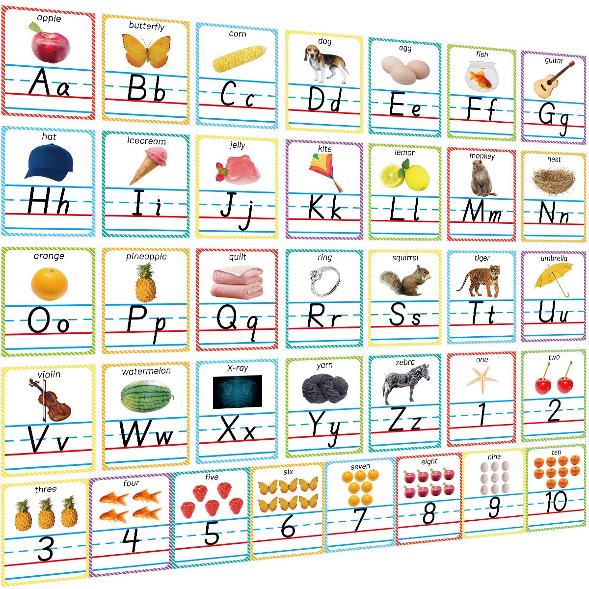 Alphabet and Number Bulletin Board Set Traditional Manuscript Alphabet Cards with Photographs for Classroom Decoration